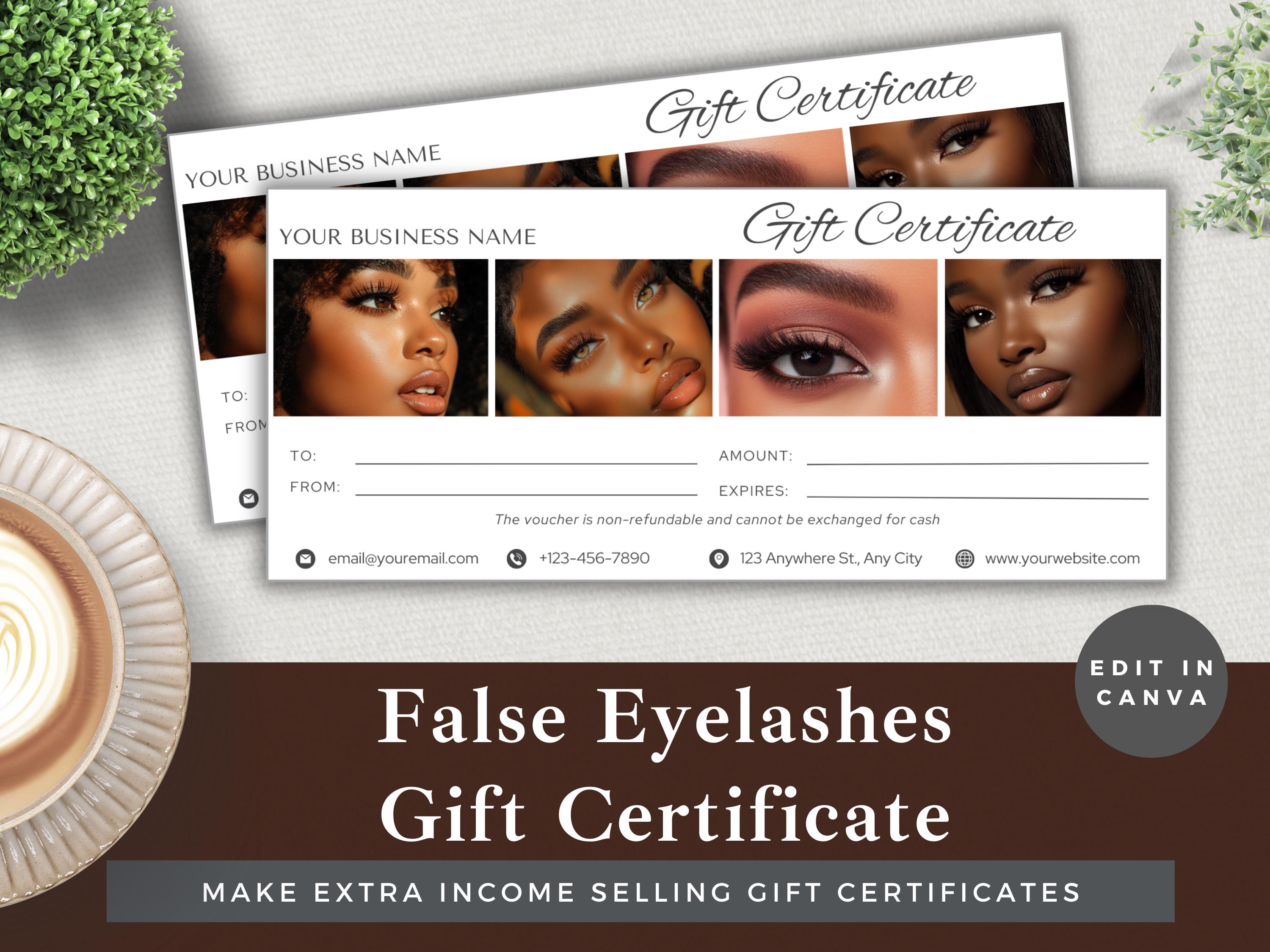 Editable Lash Extension Gift Certificate | Canva Template for False ...