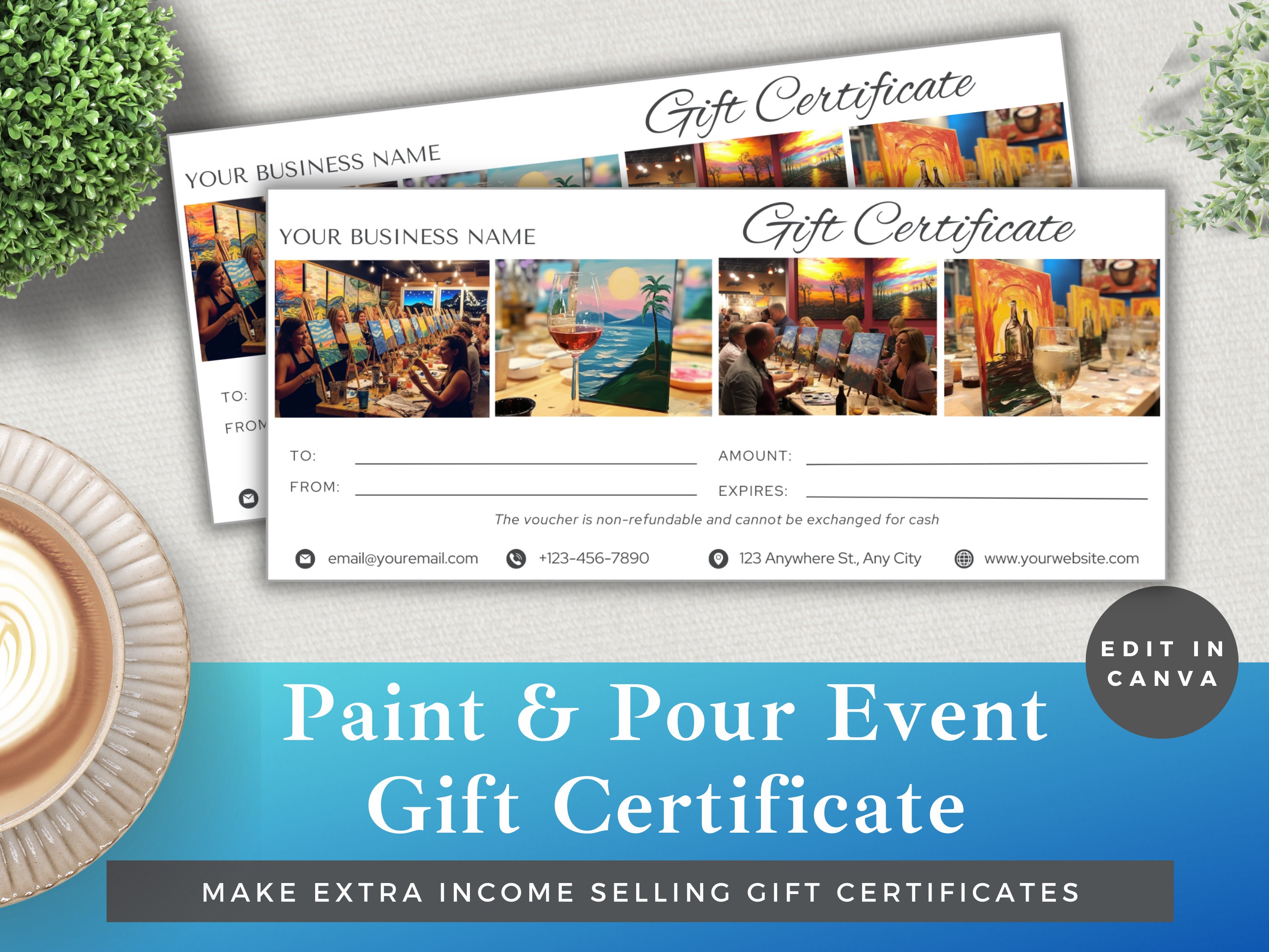 Editable Gift Certificate Paint & Pour Social Event Edit Template in ...