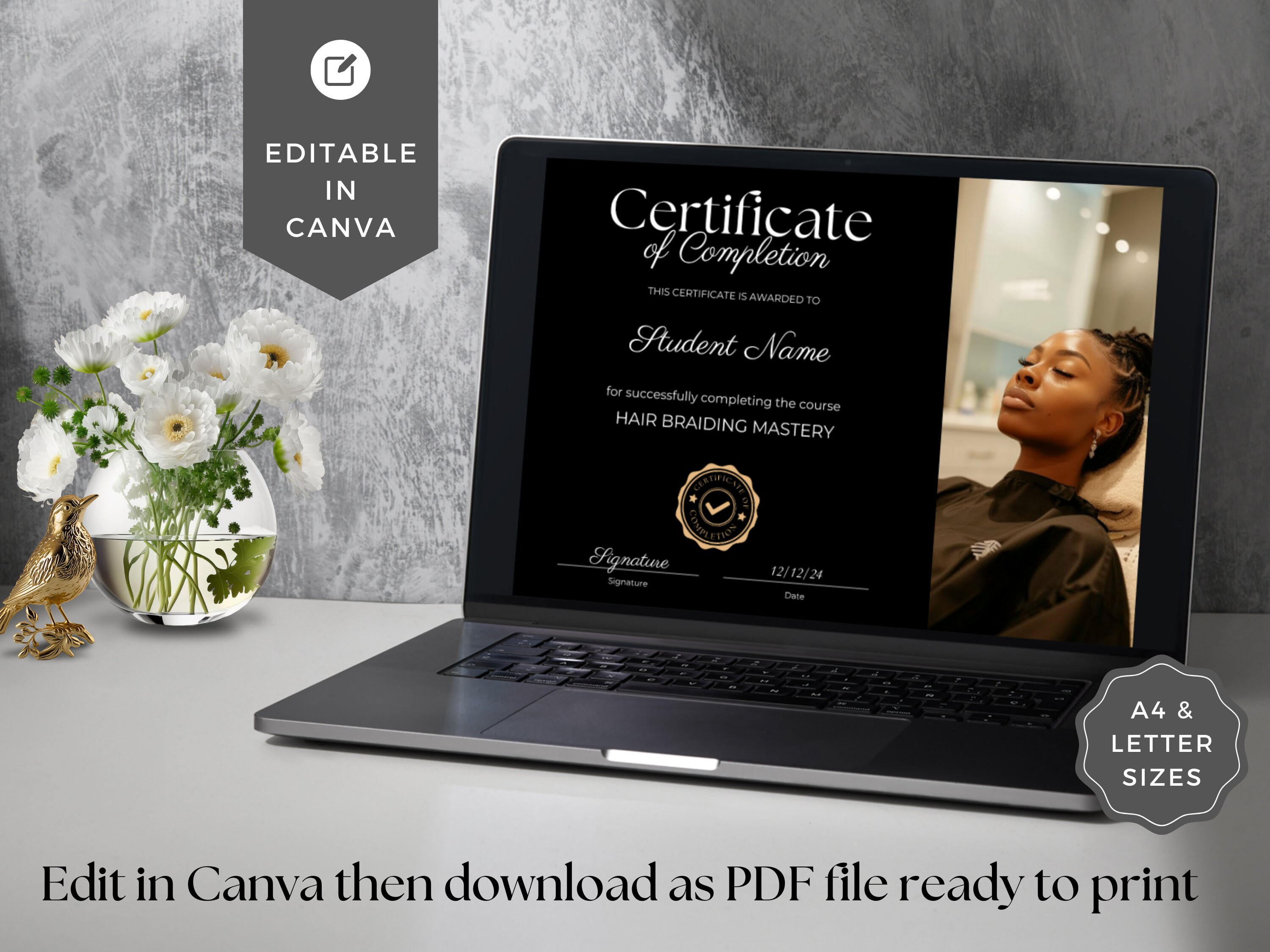 Hair Braiding Course Completion Certificate | Customizable Canva ...