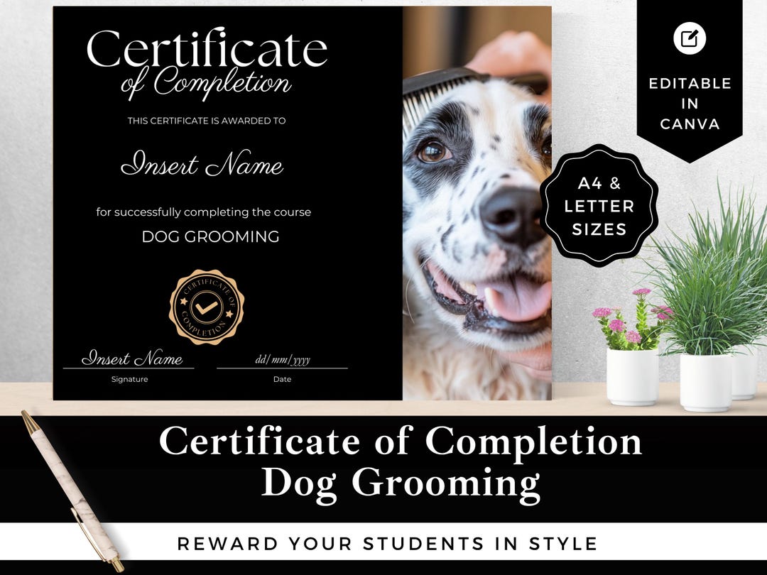 Editable Dog Grooming Certificate Template | Canva Download | Dog ...