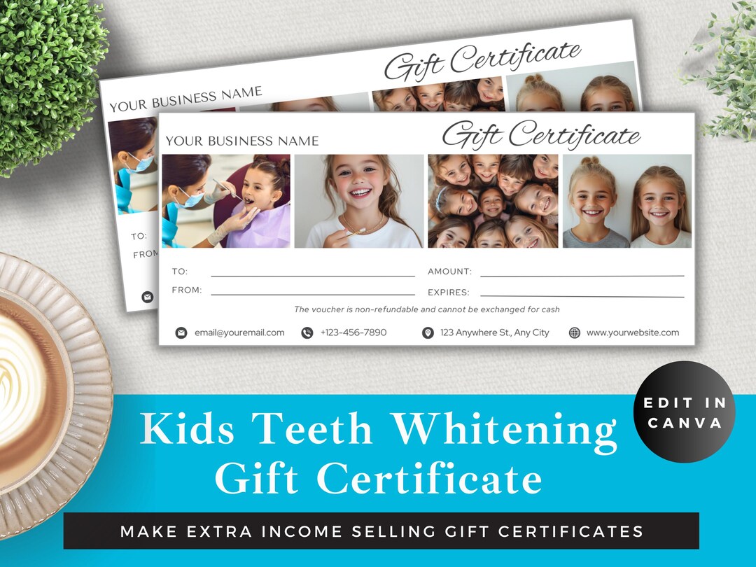 Editable Gift Certificate for Kids Teeth Whitening | Edit Template in ...