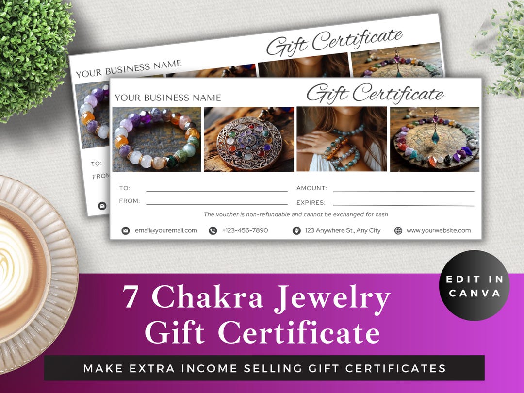 Chakra Jewelry Gift Certificate: Editable Reiki Business Template ...