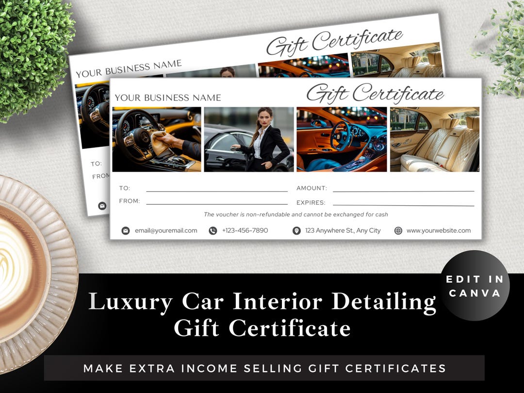 Luxury Car Detailing Gift Certificate: Elegant Canva Template (instant ...