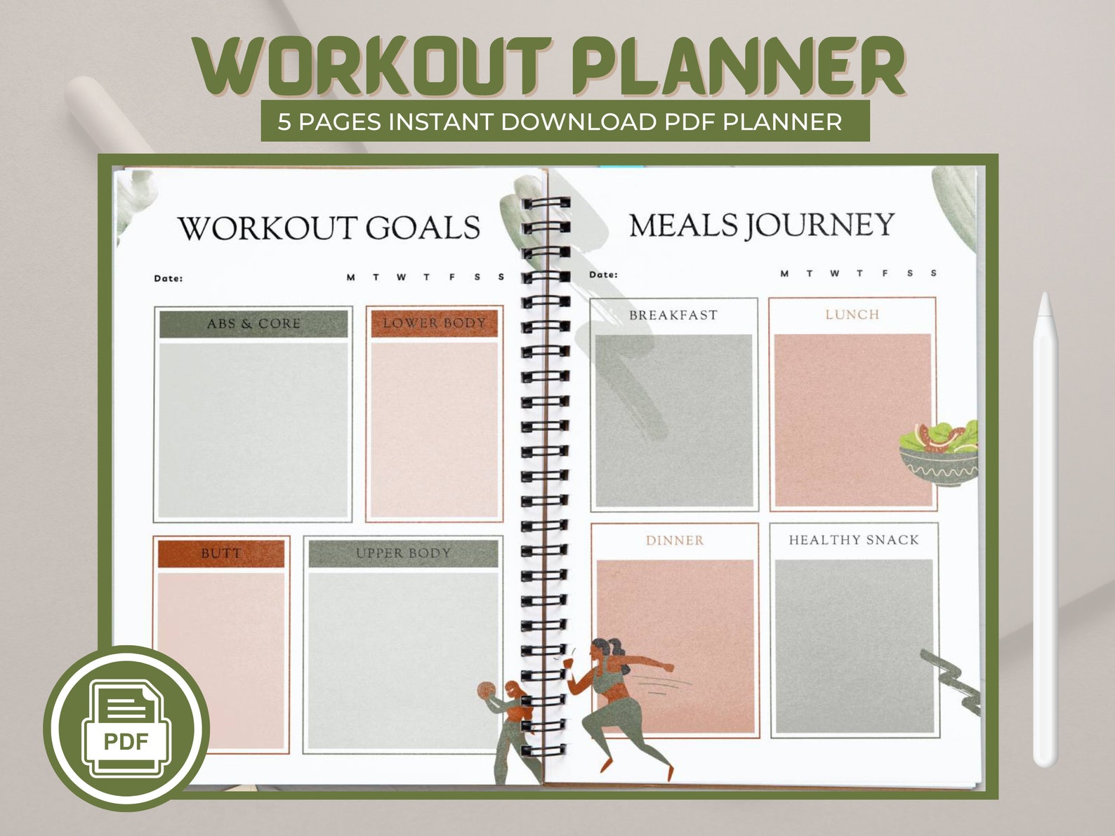 PDF Printable Work Out Planner, Printable Planner, Undated Workout ...