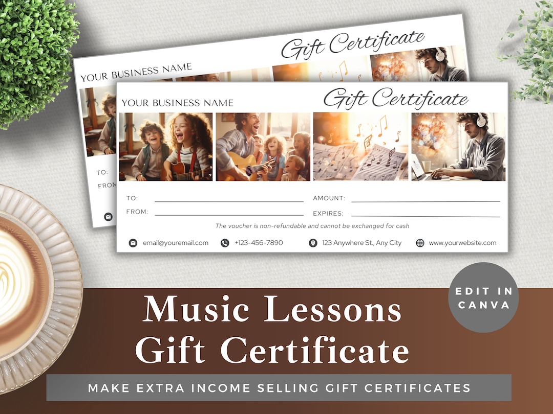 Editable Gift Certificate Music Lesson | Edit Template in Canva ...