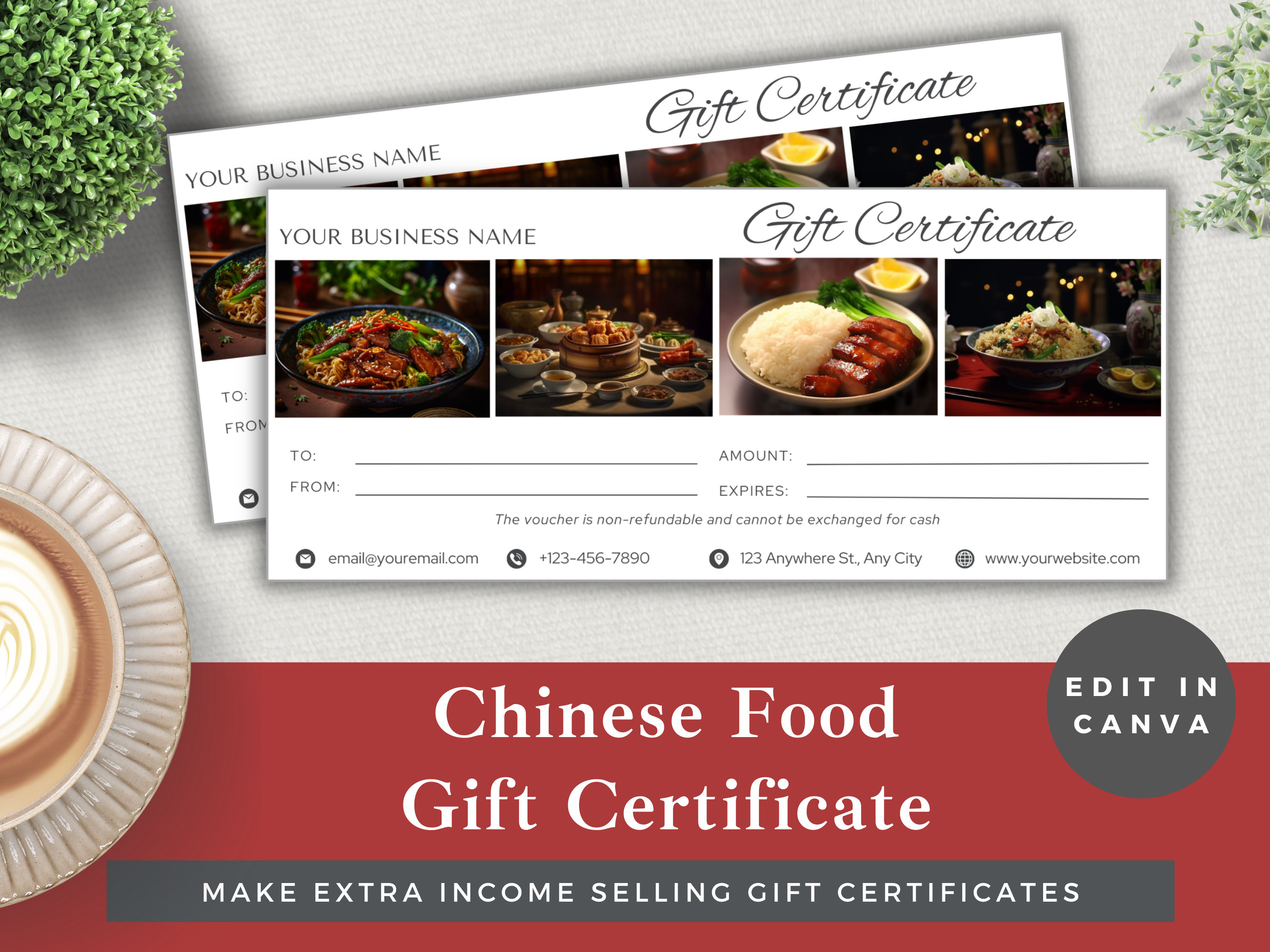 Editable Gift Certificate Chinese Food Shop Edit Template in Canva ...