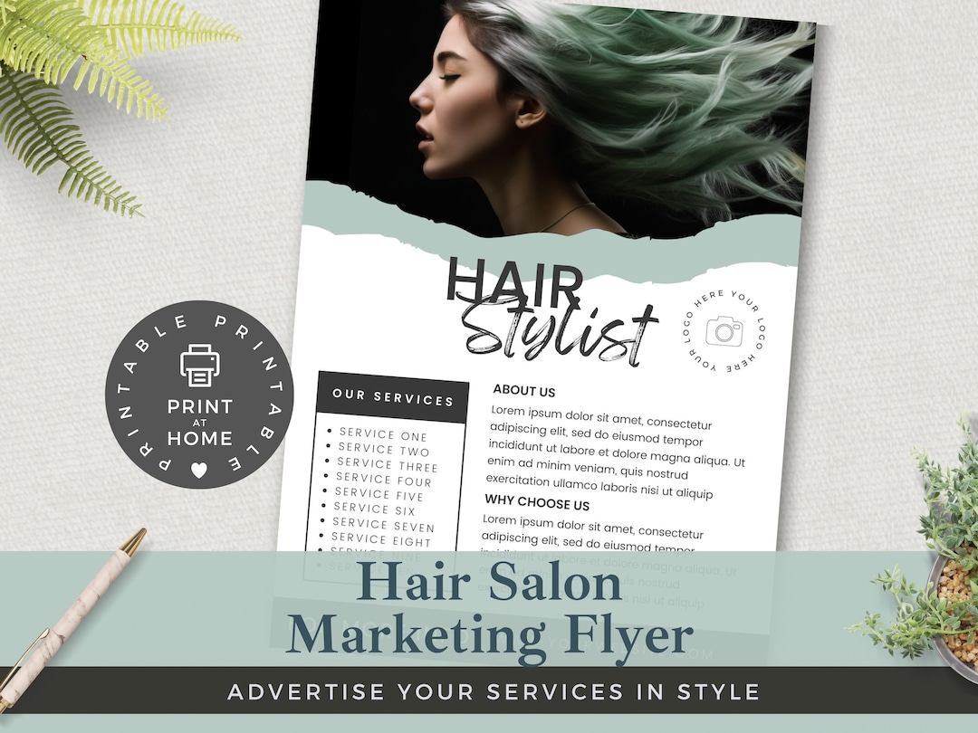 Editable Hair Stylist Marketing Flyer: Sage Green Salon Template ...