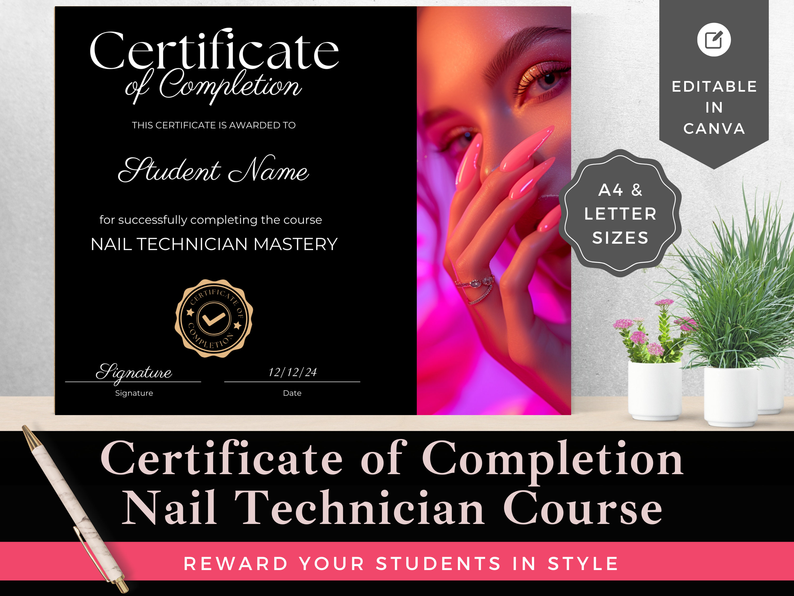 Nail Technician Certificate Template | Editable in Canva | Instant ...