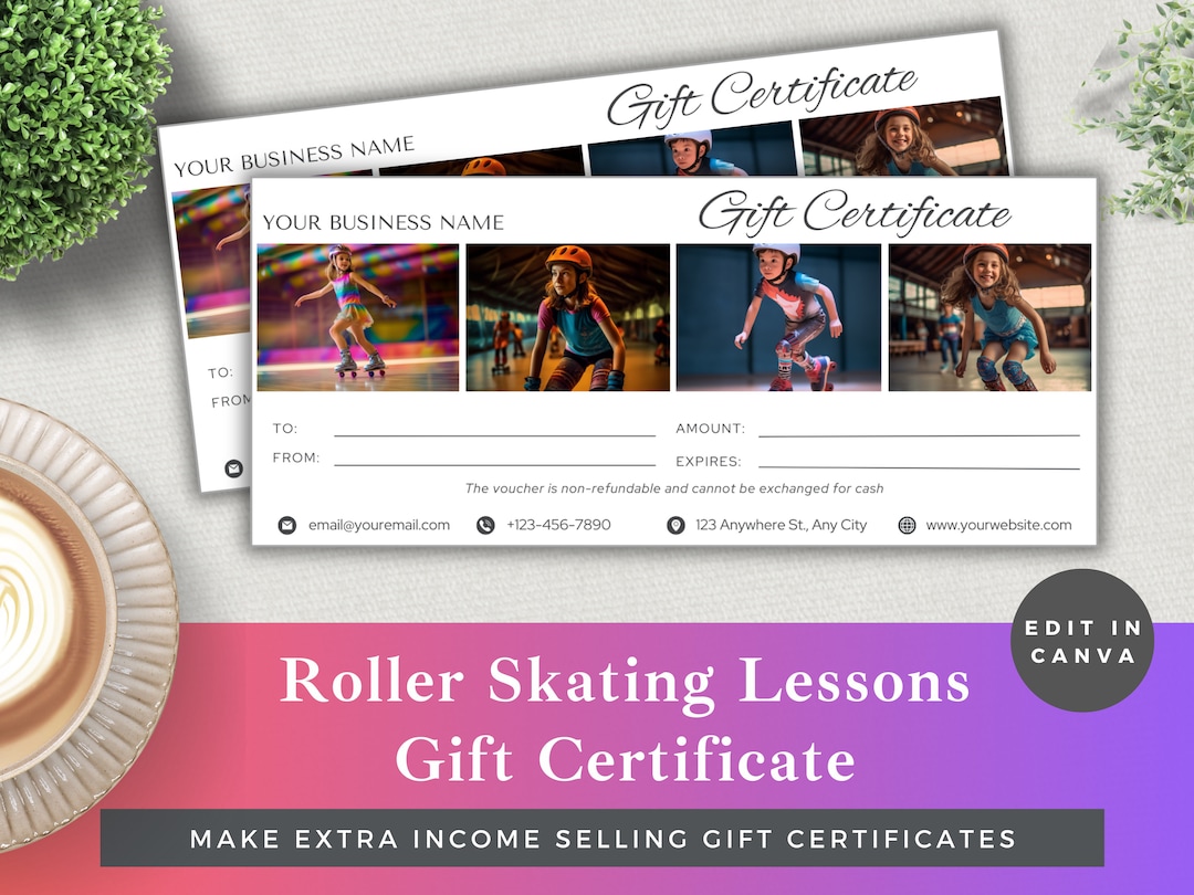 Roller Skating Lessons Gift Certificate Template: Editable Canva Design ...