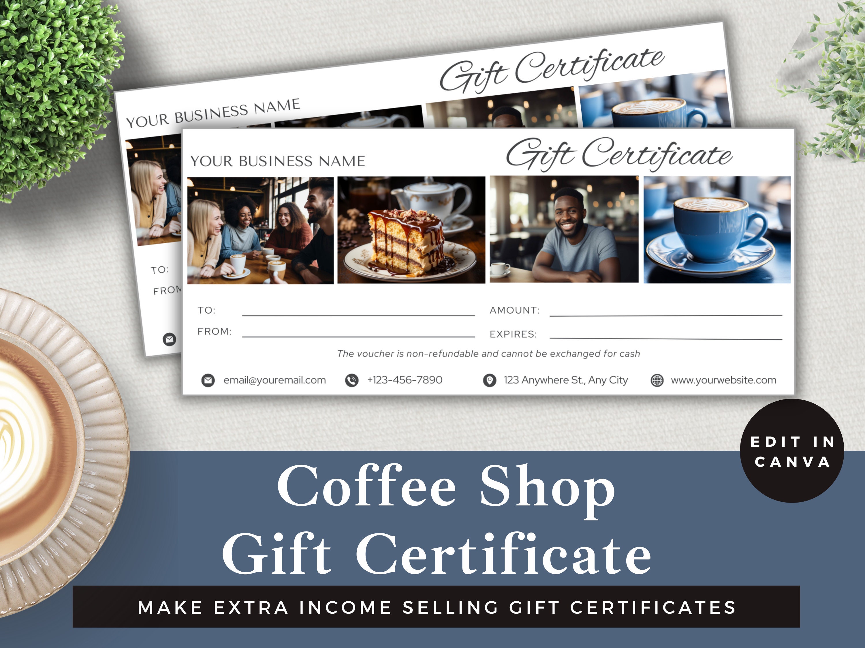 Editable Gift Certificate Coffee Shop| Edit Template in Canva | Instant ...