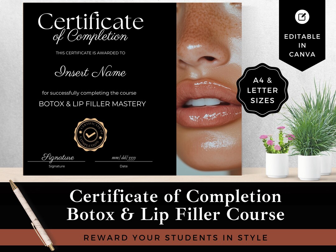Botox & Lip Filler Mastery Certificate | Editable Canva Template ...