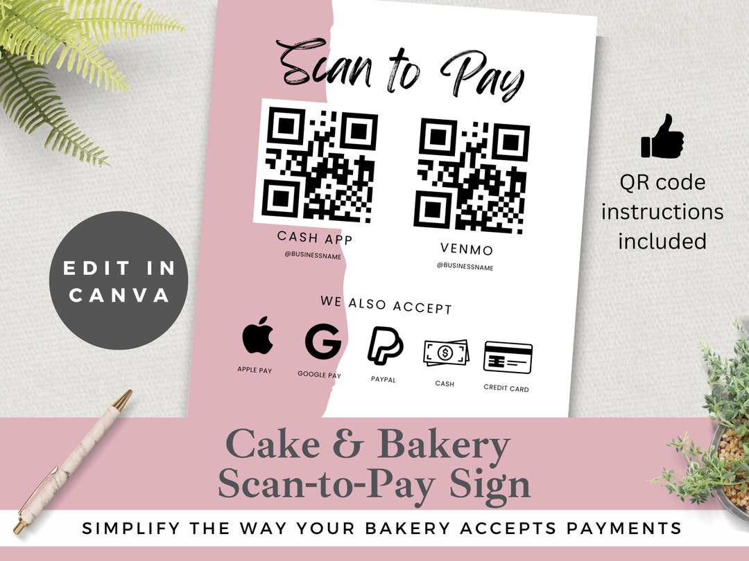 Editable Scan-to-pay Sign for Cake and Bakery Edit in Canva Instant ...