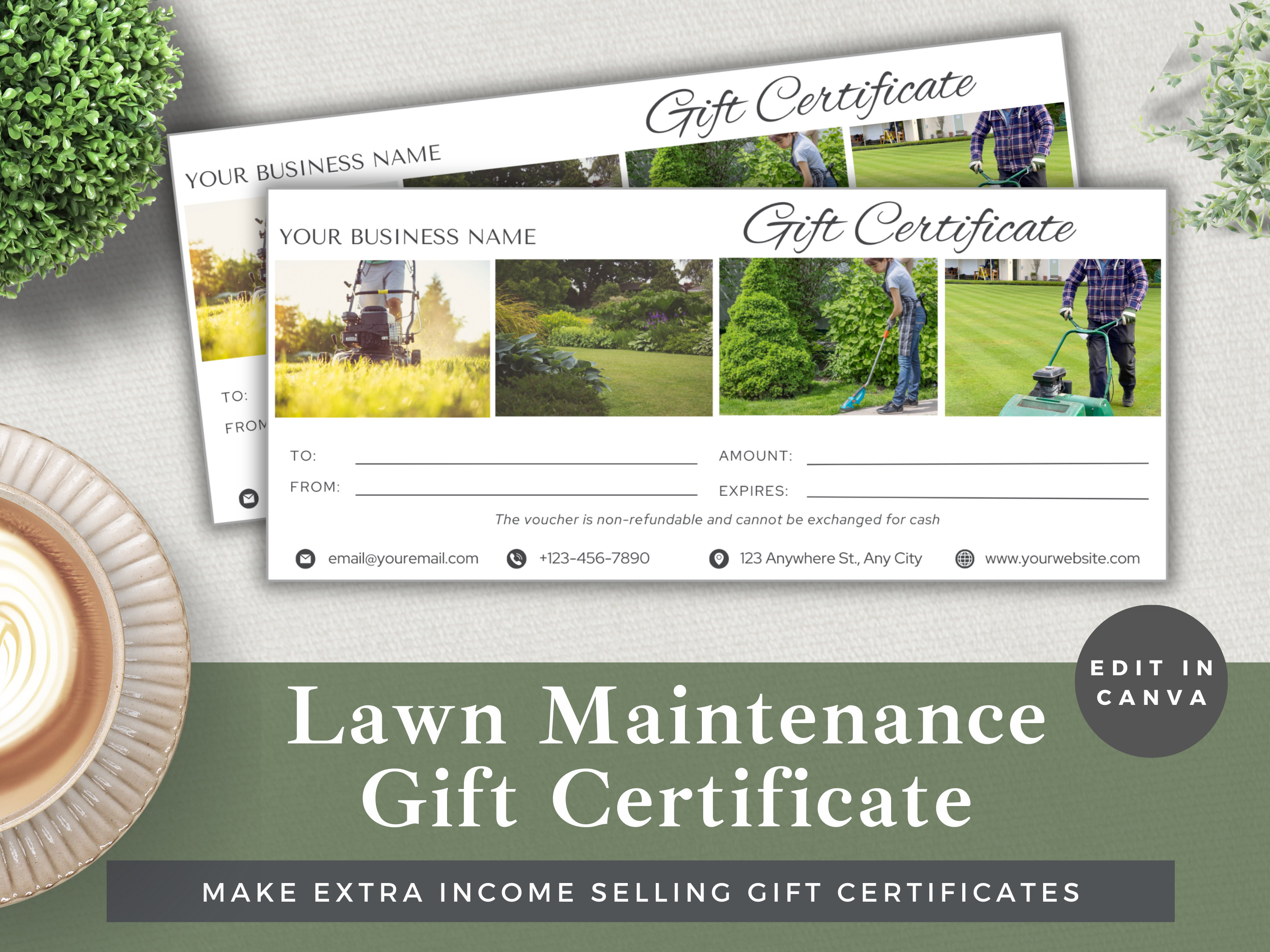 Editable Gift Certificate Lawn Maintenance | Edit Template in Canva ...
