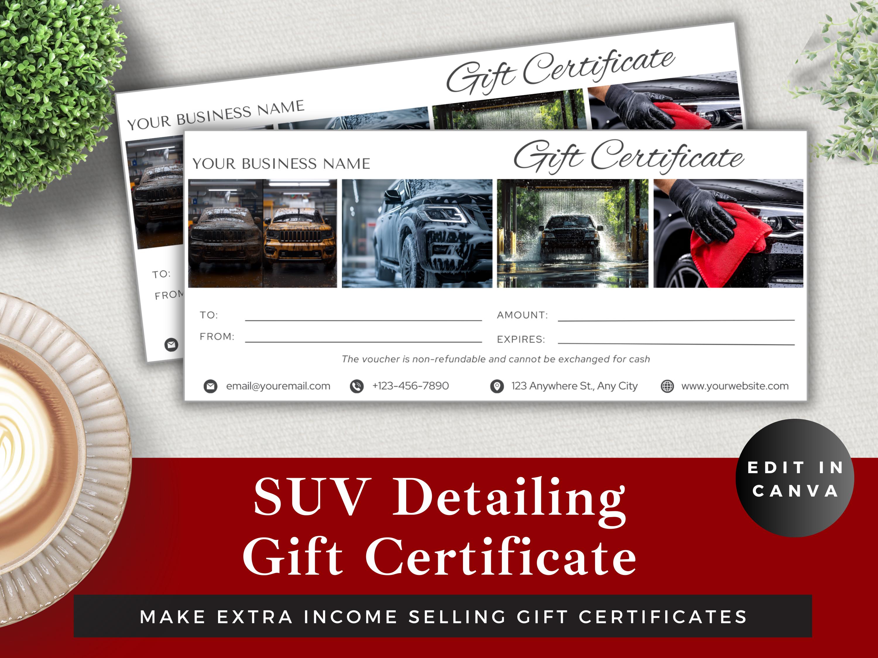 Editable SUV Detailing Gift Certificate | Car Cleaning Voucher ...