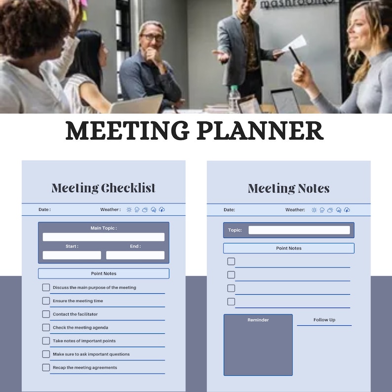 PDF Printable Meeting Notes Planner, Pdf Printable Planner, Set Project ...