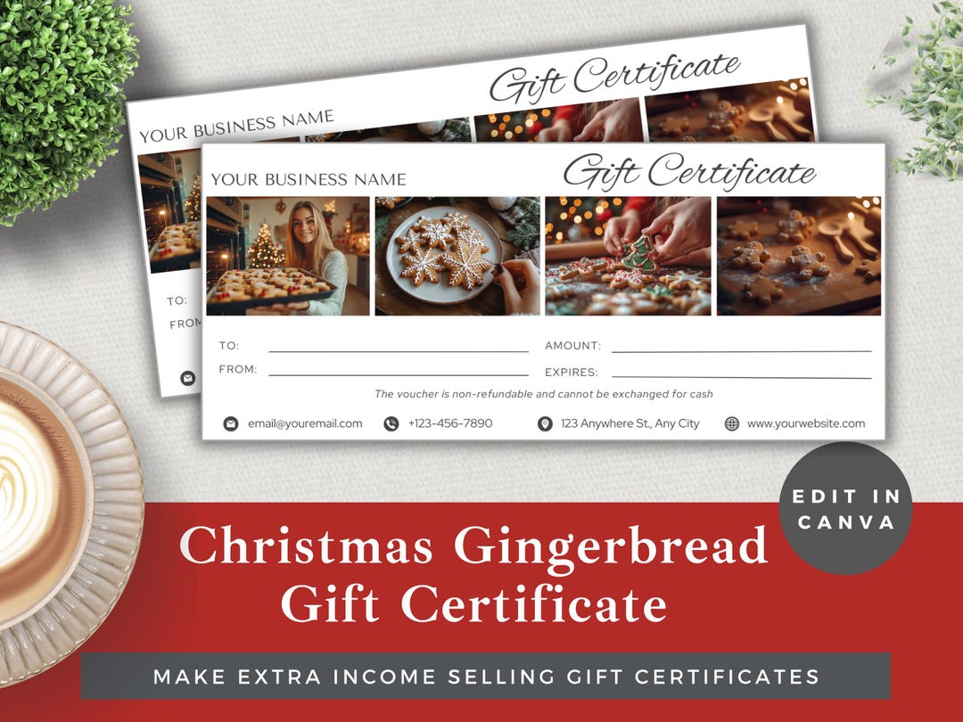 Editable Christmas Gingerbread Voucher Canva Template Instant Download ...