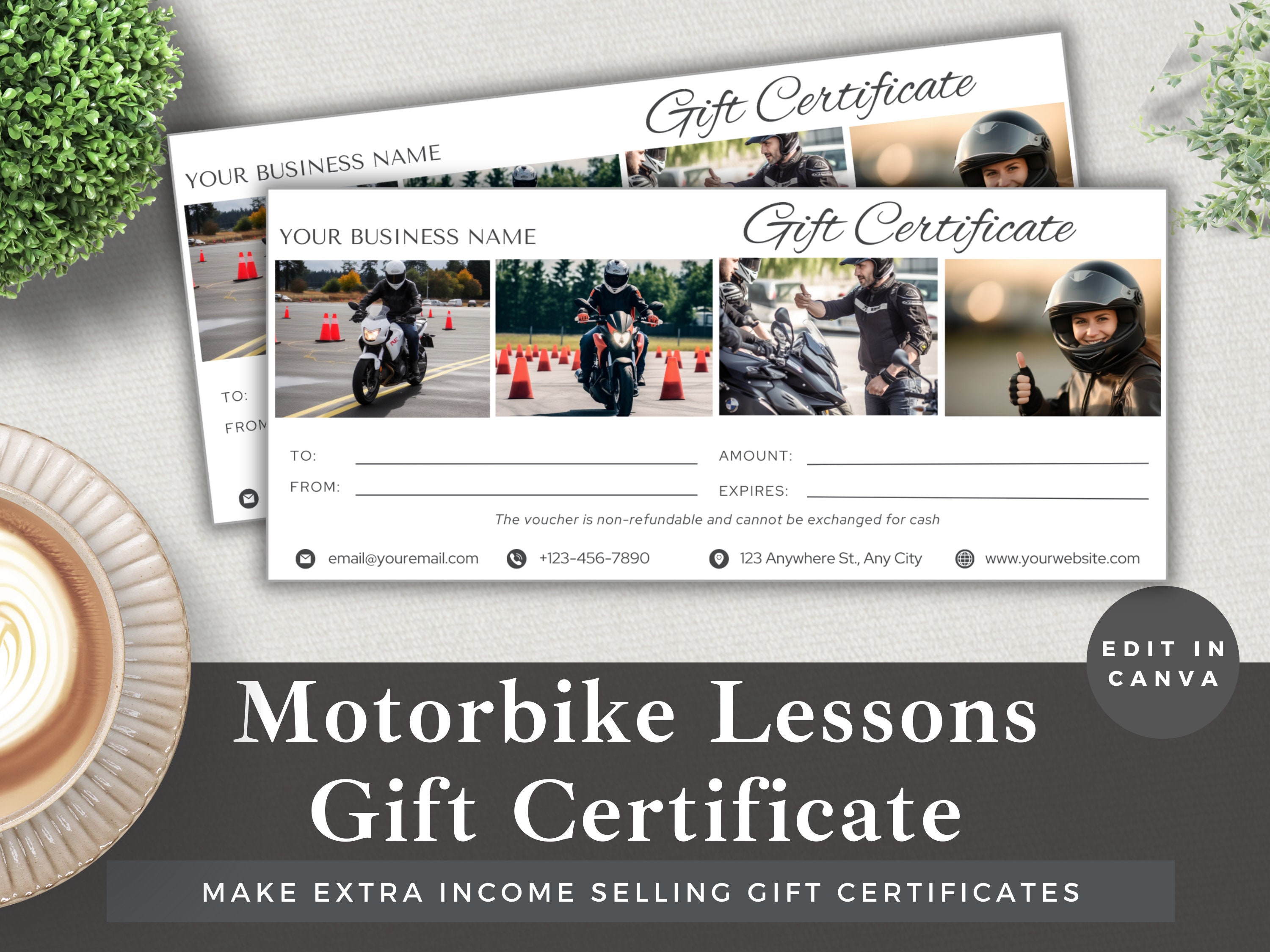 Editable Gift Certificate Motorbike Lessons | Edit Template in Canva ...
