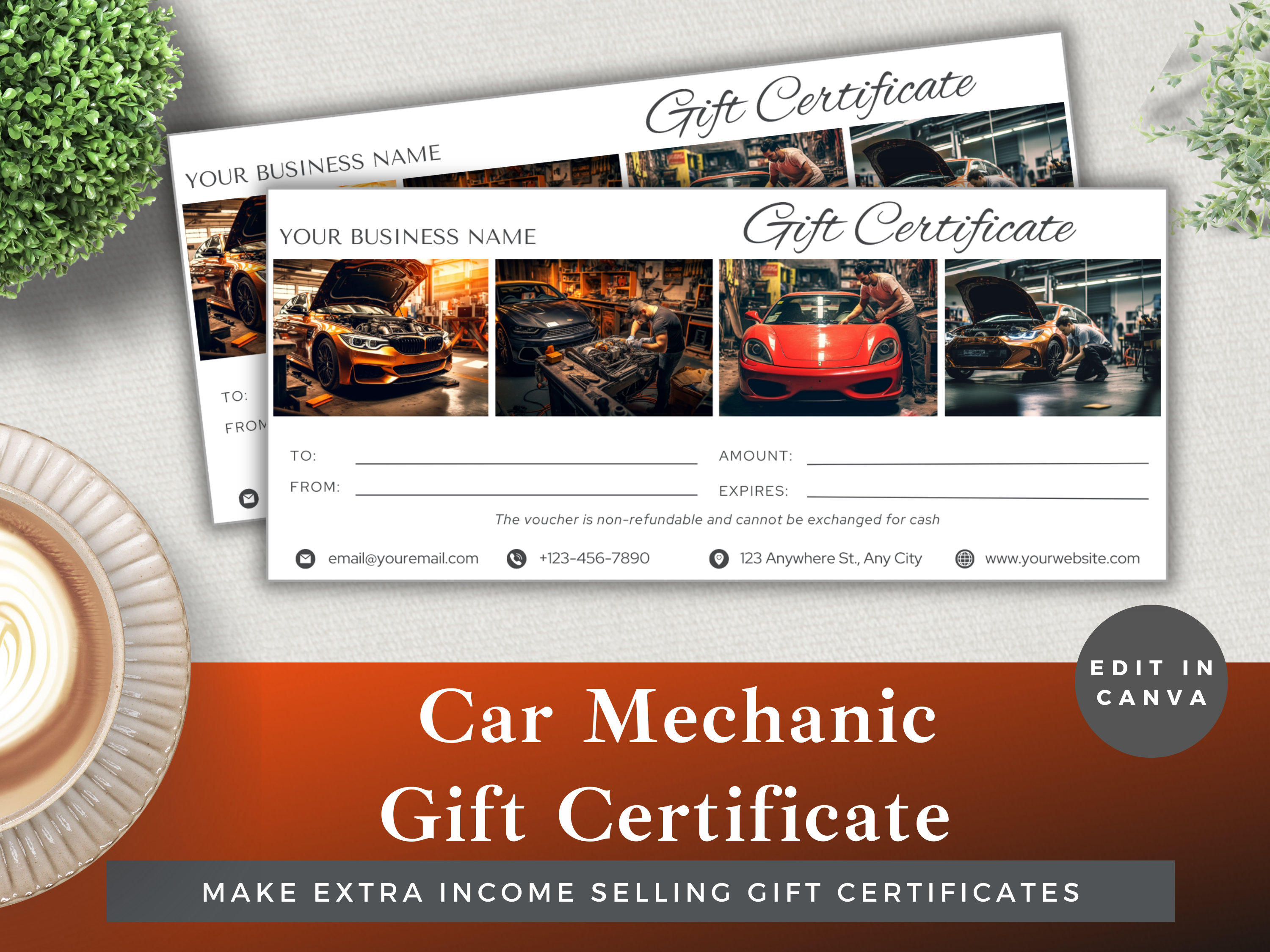 Editable Gift Certificate Car Mechanic | Edit Template in Canva ...