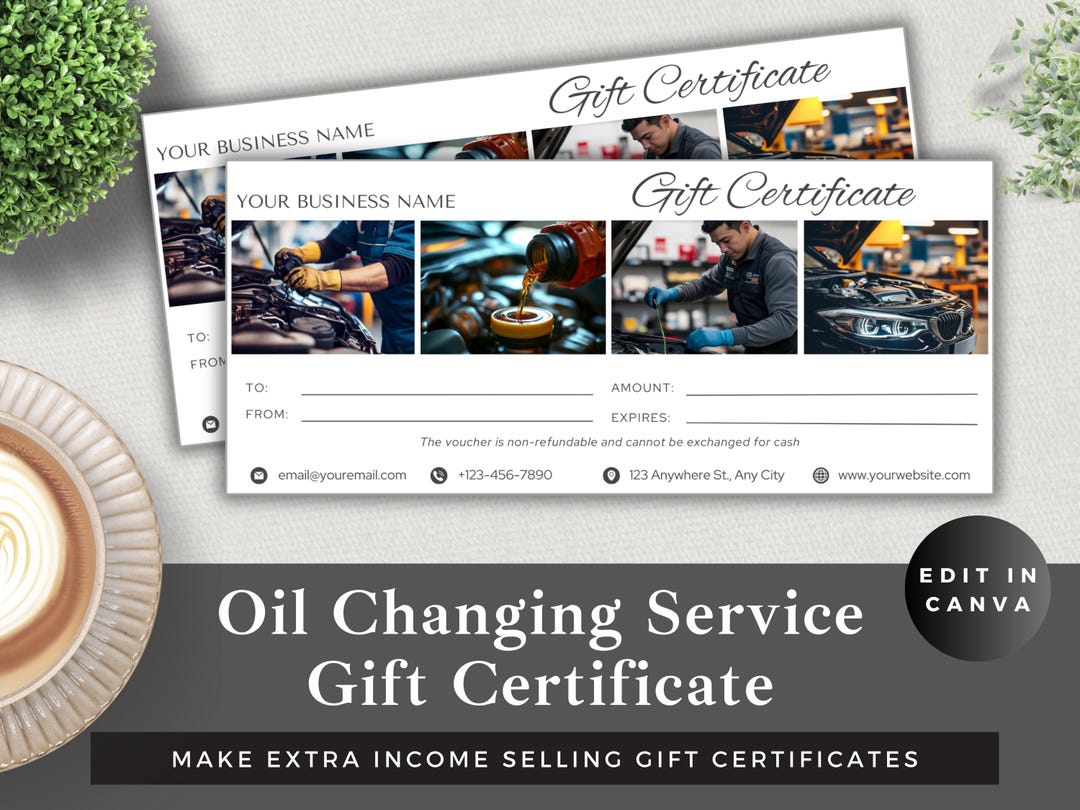 Oil Change Gift Certificate Template: Editable Business Voucher ...