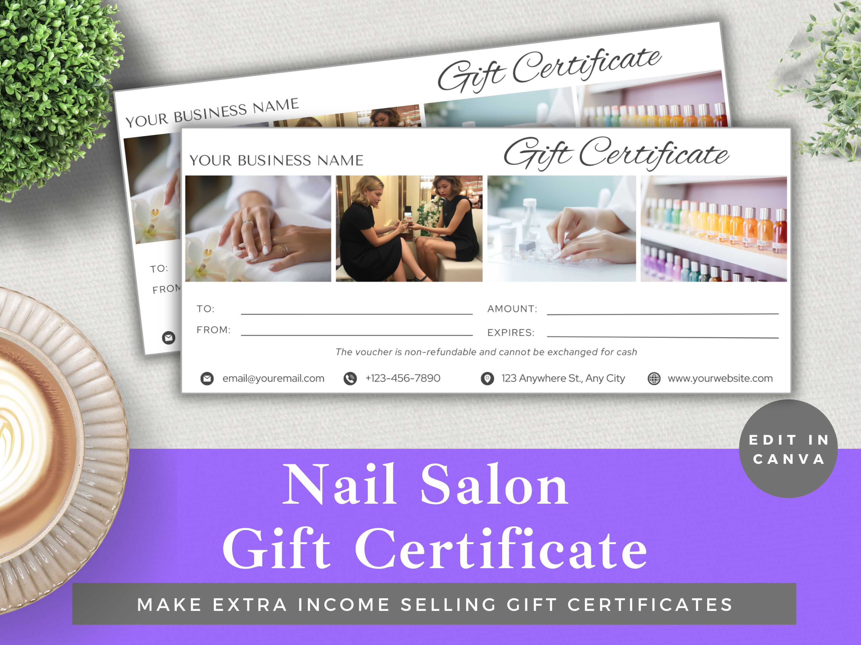 Editable Gift Certificate Nail Salon | Edit Template in Canva | Instant ...
