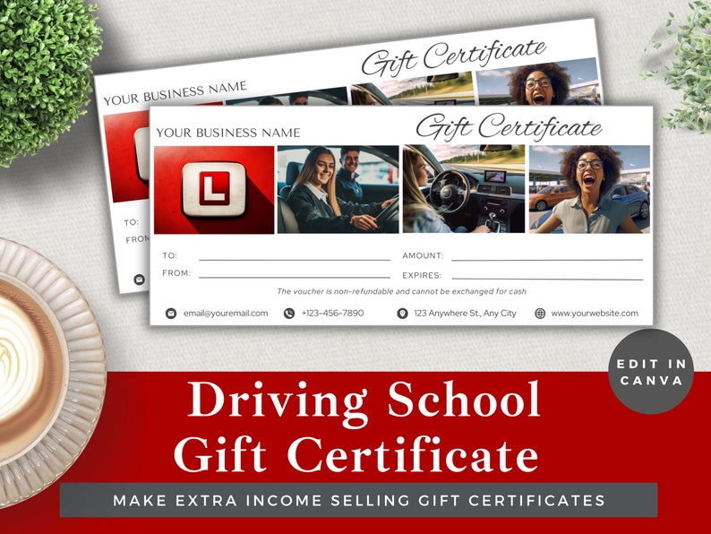Editable Gift Certificate Driving School | Edit Template in Canva ...