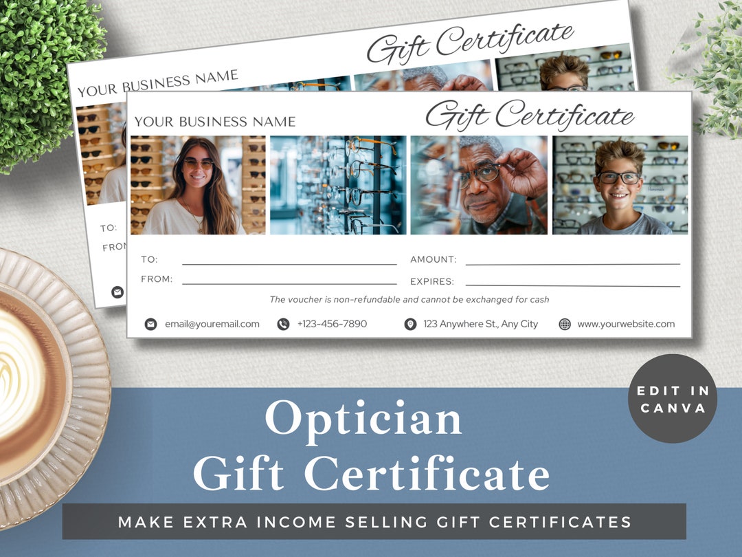 Editable Gift Certificate Opticians | Edit Template in Canva | Instant ...