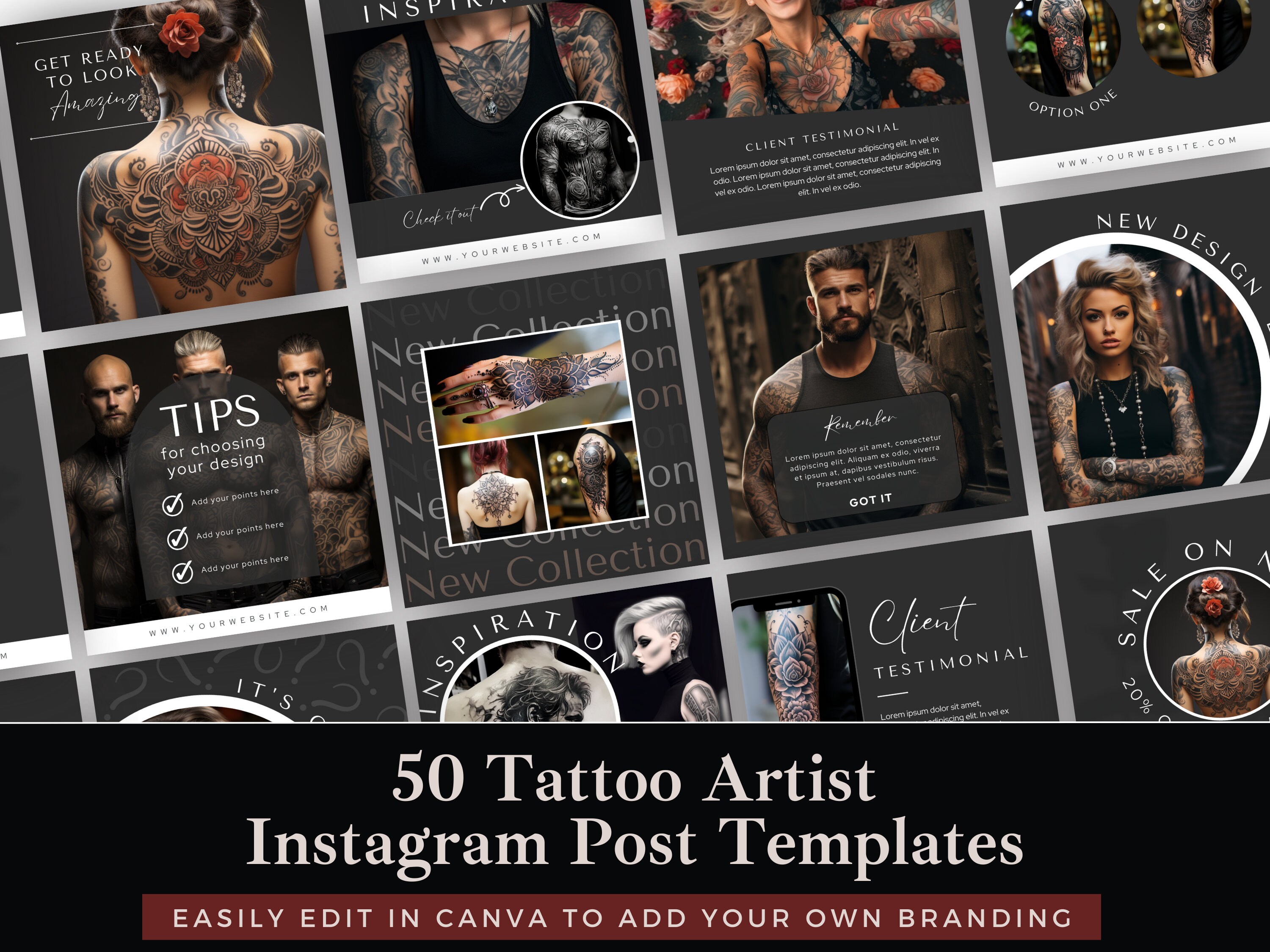 Tattoo Artist Instagram Templates: 50 Editable Canva Posts (digital ...