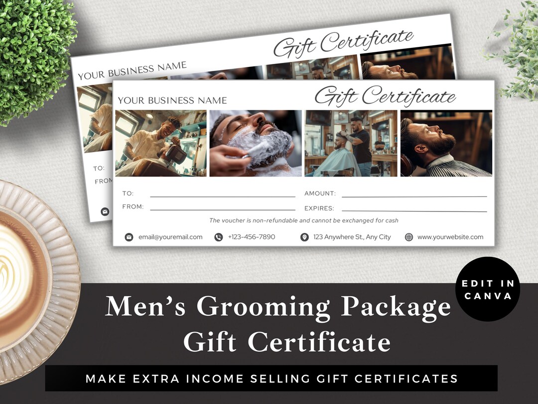 Editable Men's Grooming Gift Certificate Template | Barber Shop Voucher ...