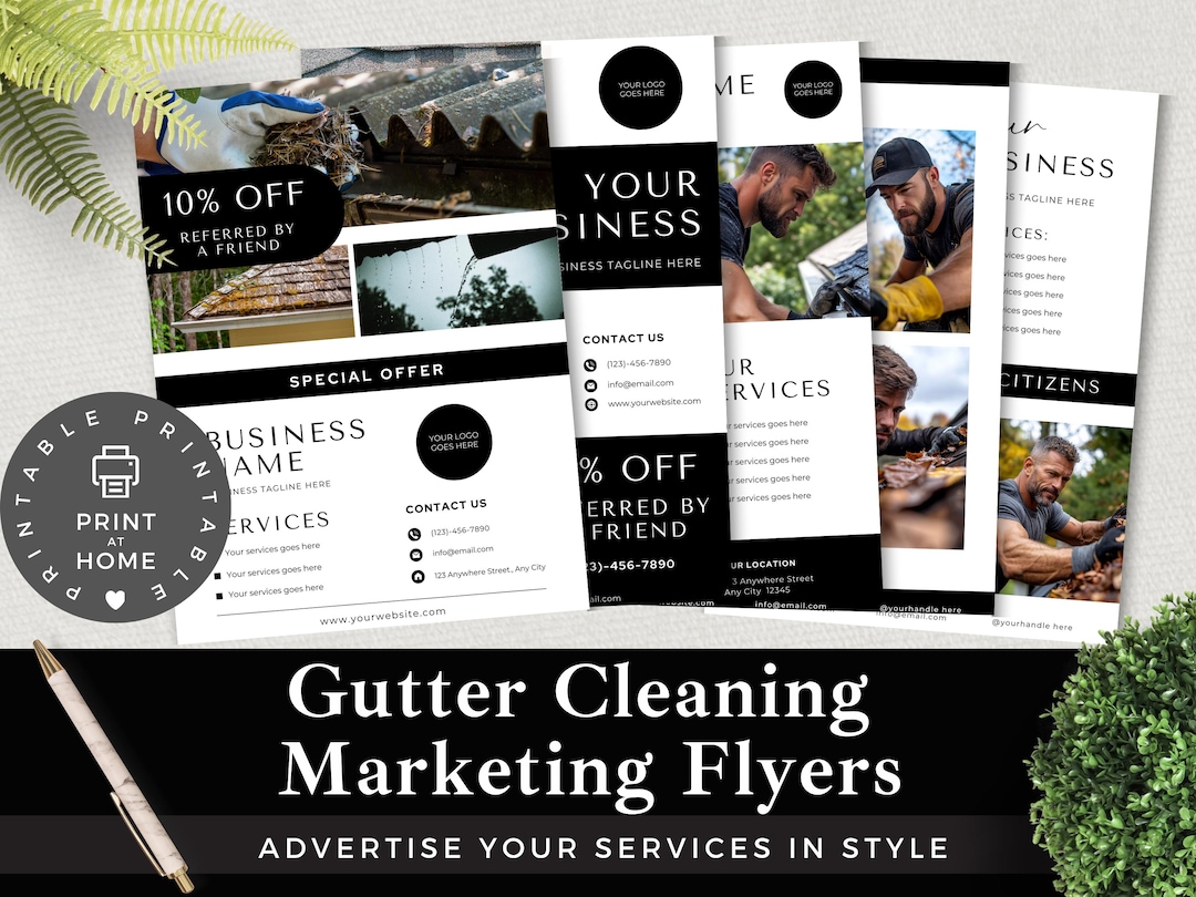 Editable Gutter Cleaning Flyers Bundle | 5 Canva Templates for Gutter ...