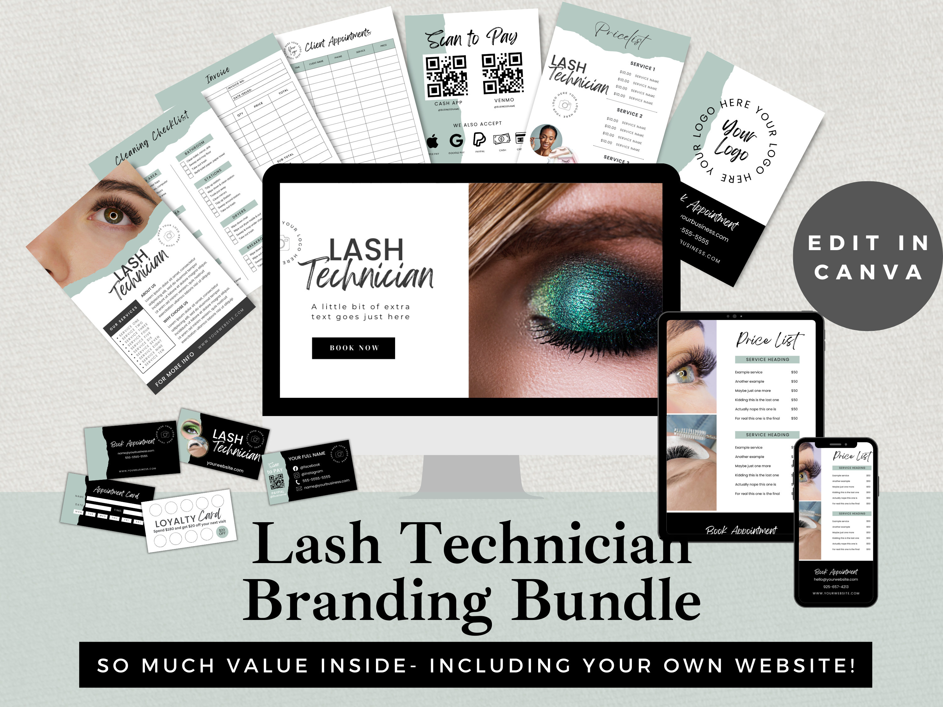 Lash Technician Branding Bundle | Luxury Tech Business Kit | Editable ...