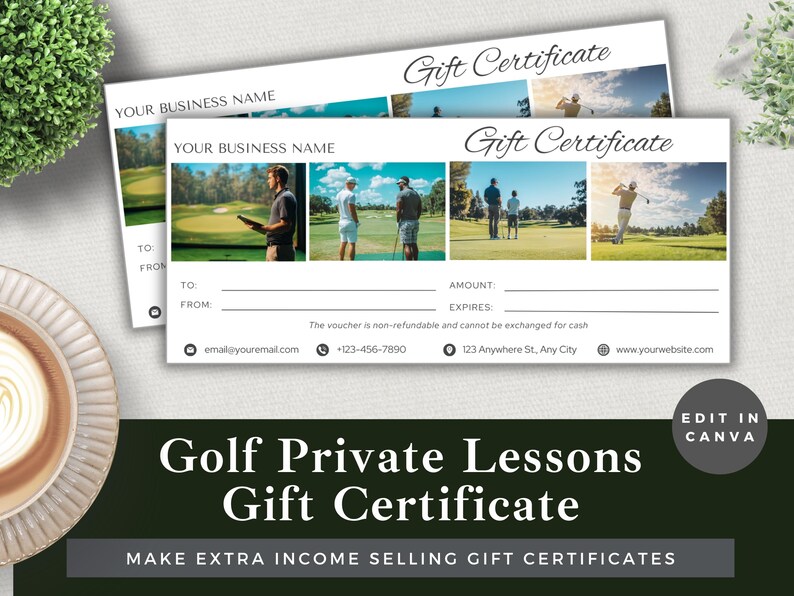 Editable Golf Lessons Gift Certificate: Canva Template (instant ...
