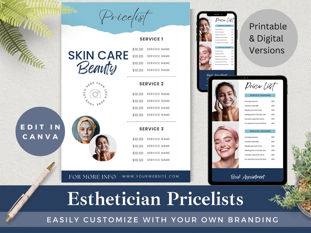 Editable Pricelists for Estheticians | Edit in Canva | Instant Download ...