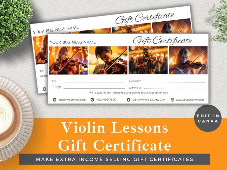 Violin Lessons Gift Certificate Template: Editable Customer Voucher ...