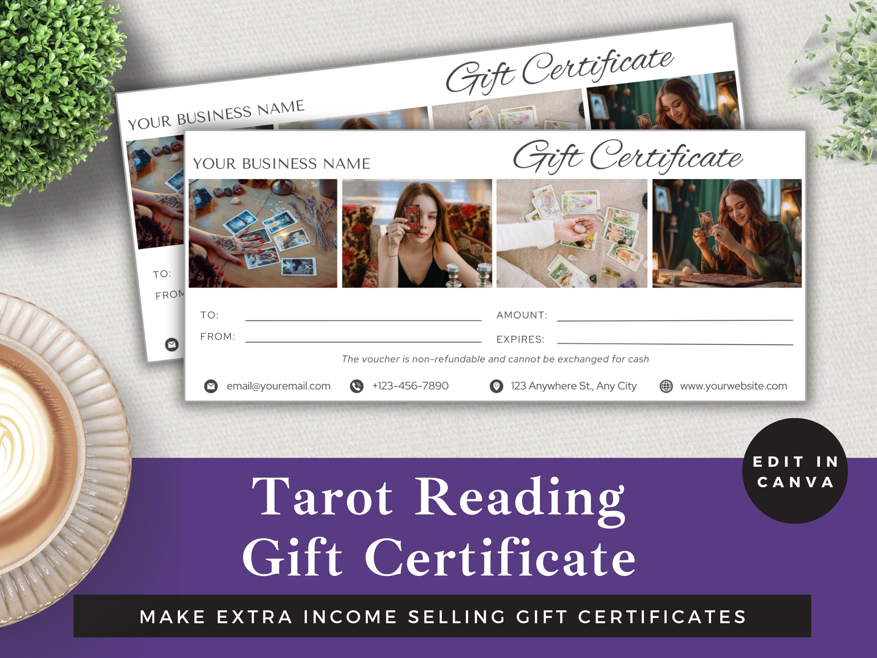 Editable Gift Certificate Tarot Reading Edit Template in Canva Instant Download Small Business ...