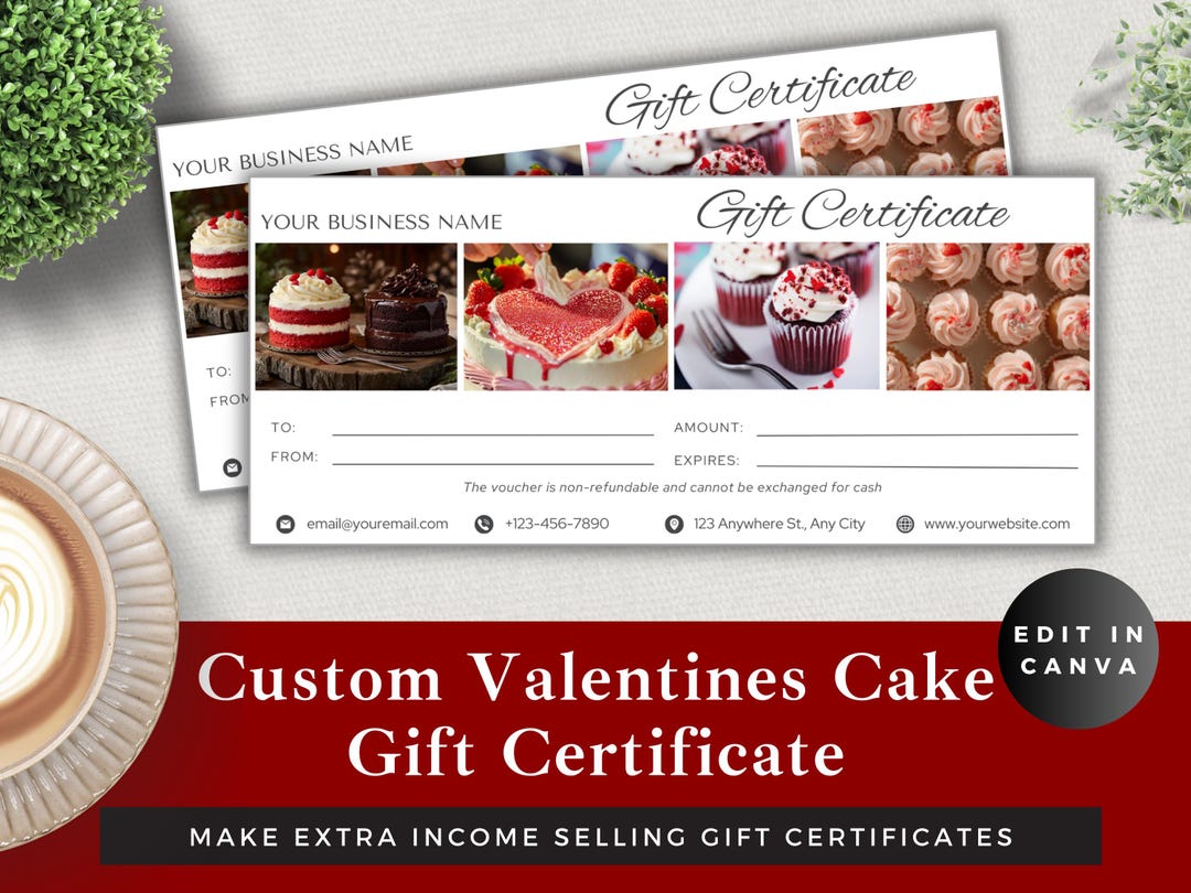 Editable Valentine Cake Gift Certificate | Digital Canva Template for ...