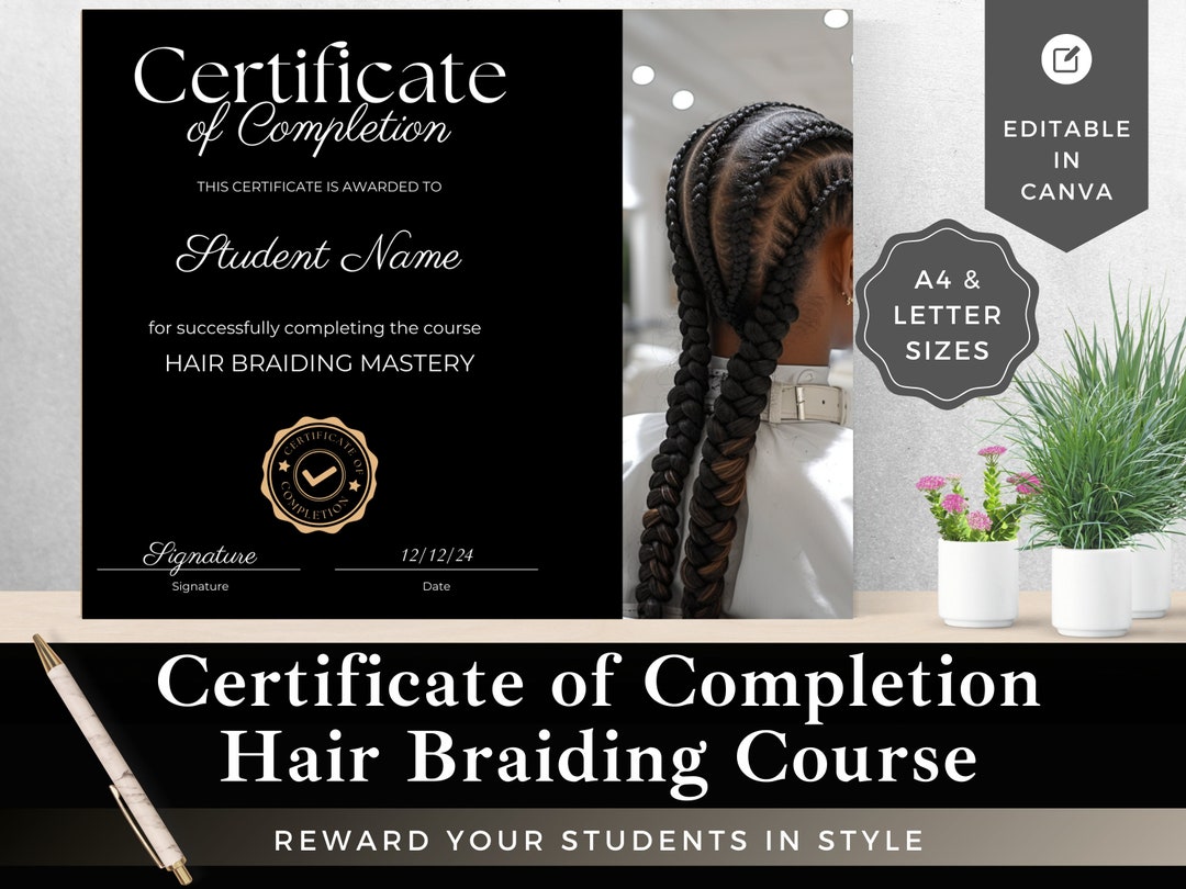 Certificate of Completion for Hair Braiding Course | Certificate ...
