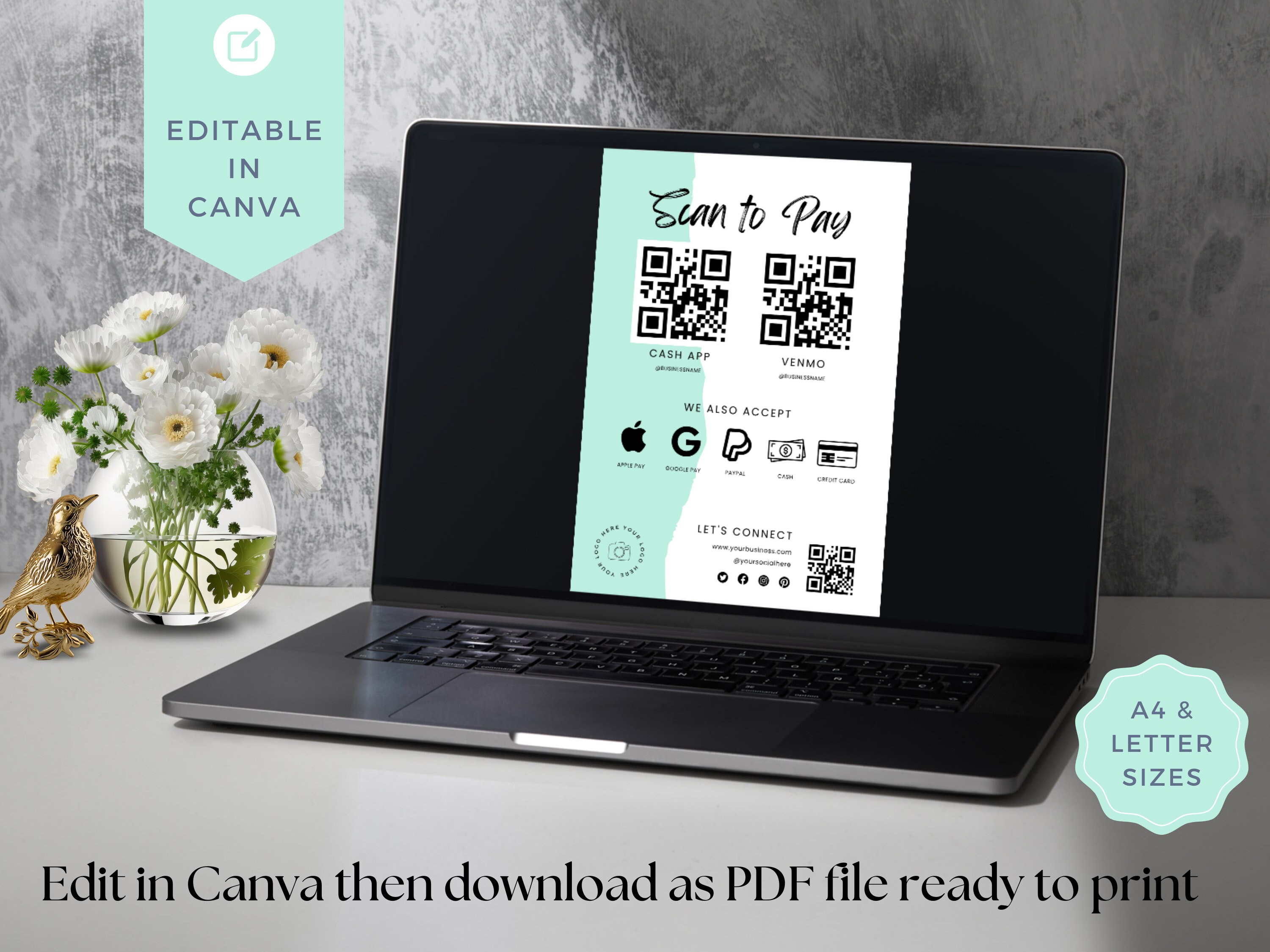Editable Scan-to-pay Sign Mobile Hair Stylist | Edit in Canva | Instant ...
