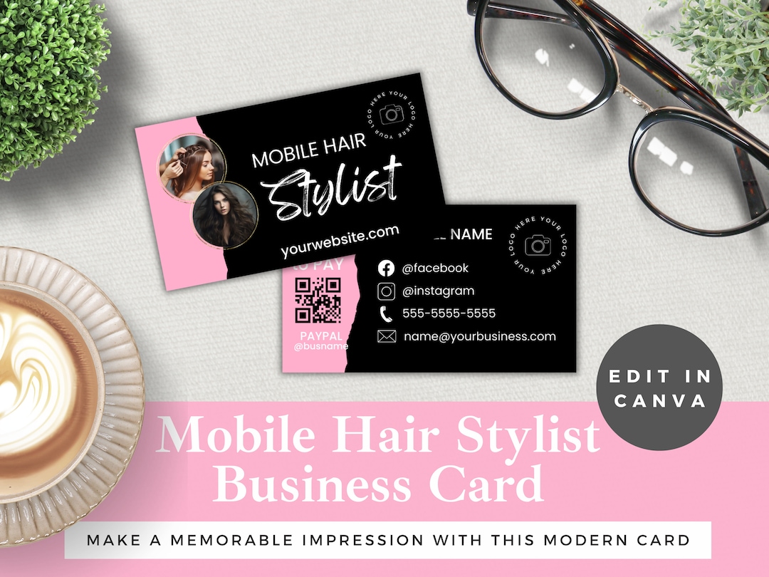 Editable Mobile Hair Stylist Business Card Template | Edit in Canva ...