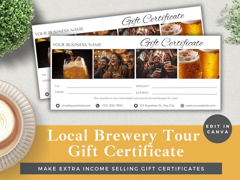 Editable Gift Certificate Local Brewery Tour | Edit Template Canva ...