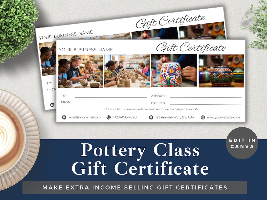 Editable Gift Certificate for Pottery Class | Canva Template | Instant ...