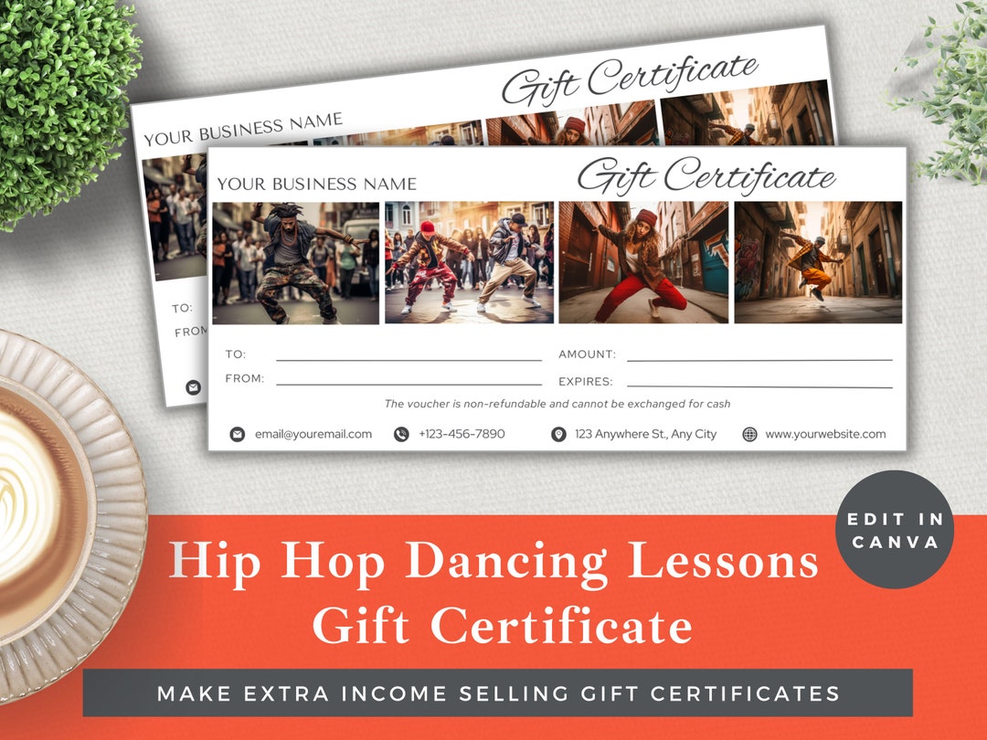 Editable Gift Certificate Hip Hop Dancing Lessons | Edit Template in ...