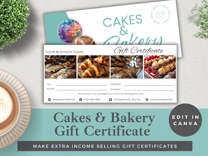 Editable Gift Certificate for Cake and Bakery Shop Canva Template ...