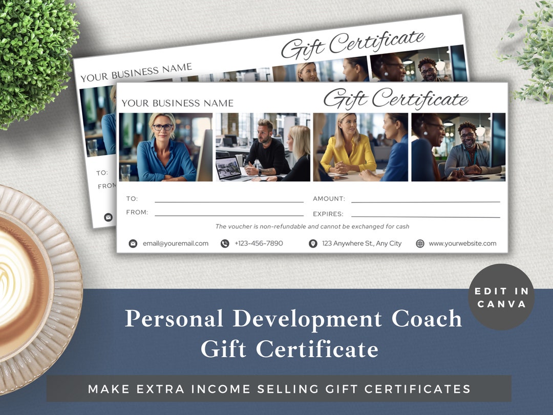 Editable Gift Certificate Personal Development Coach | Edit in Canva ...