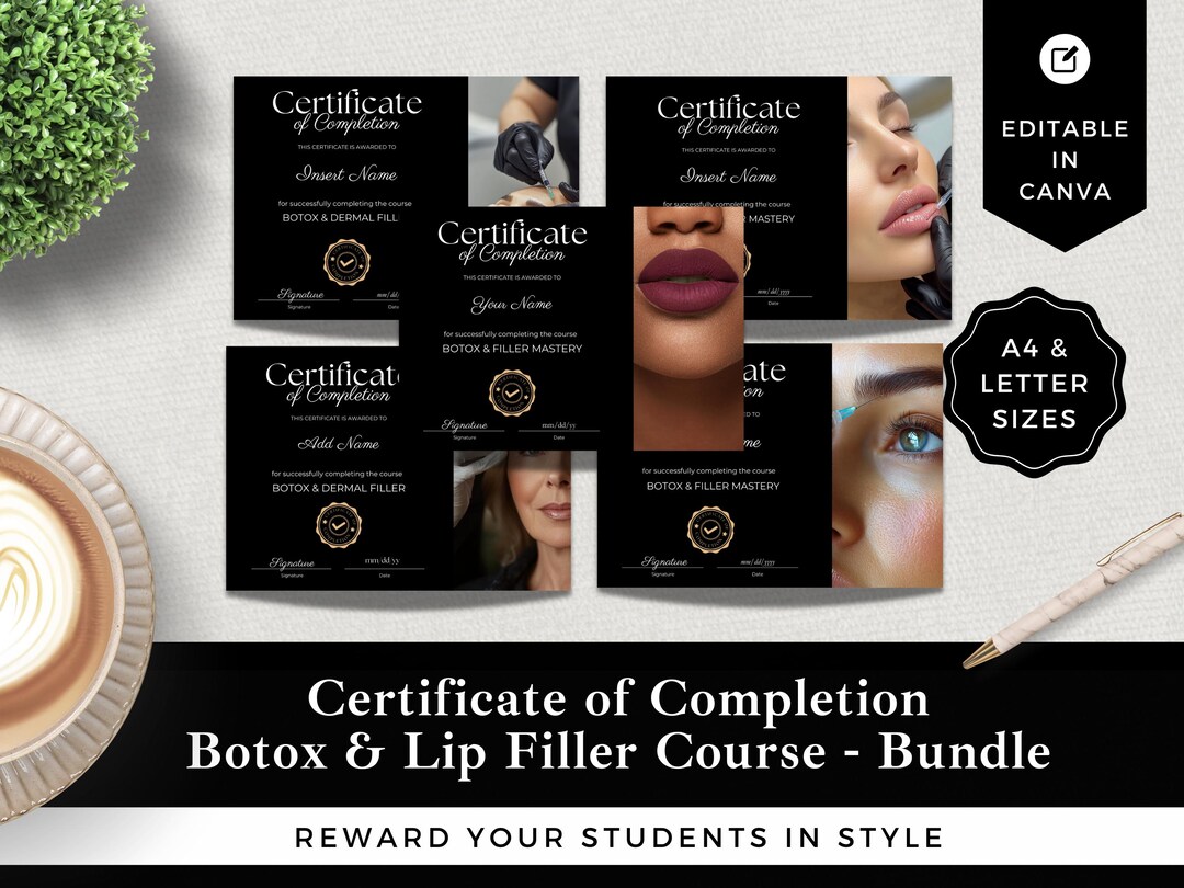 Botox and Filler Certificate Bundle | Editable Canva Template ...