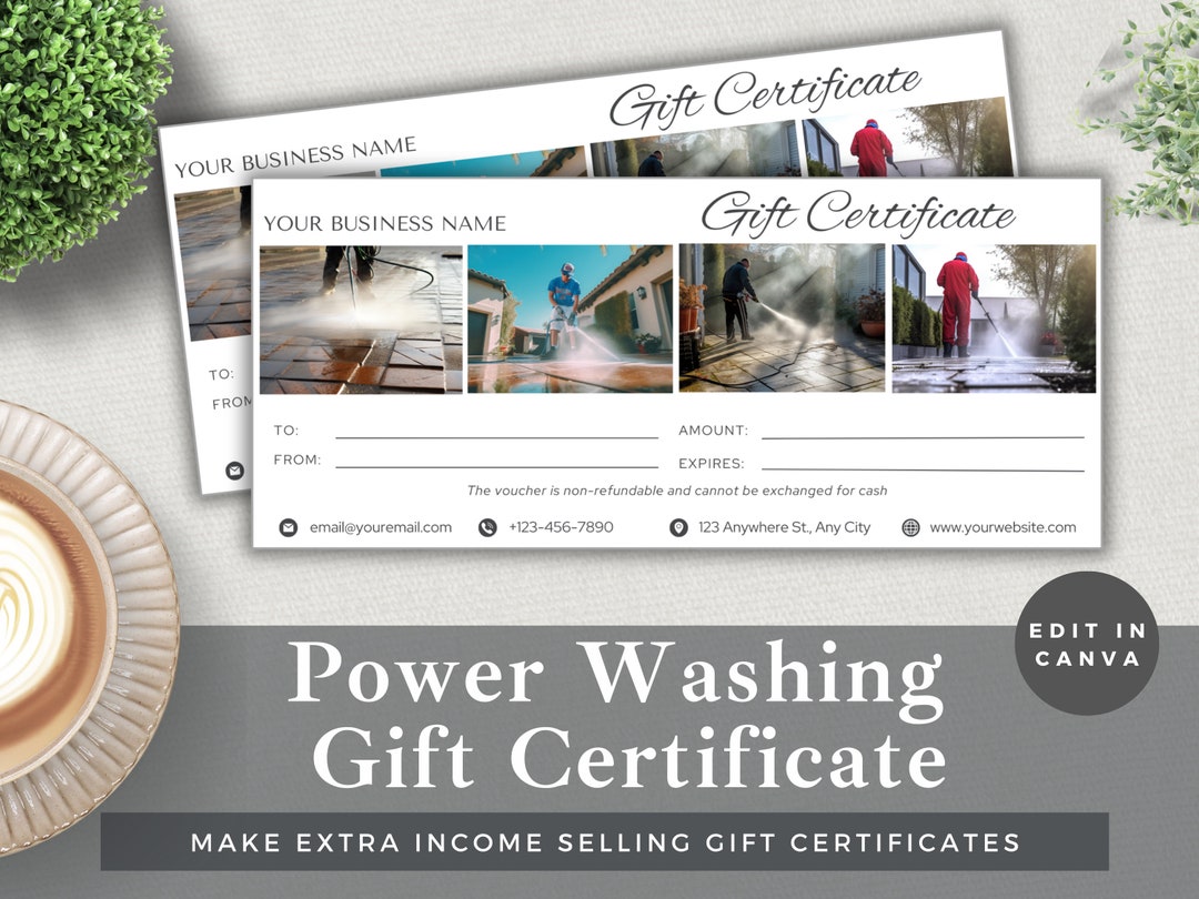 Editable Gift Certificate Pressure Washing | Edit Template in Canva ...