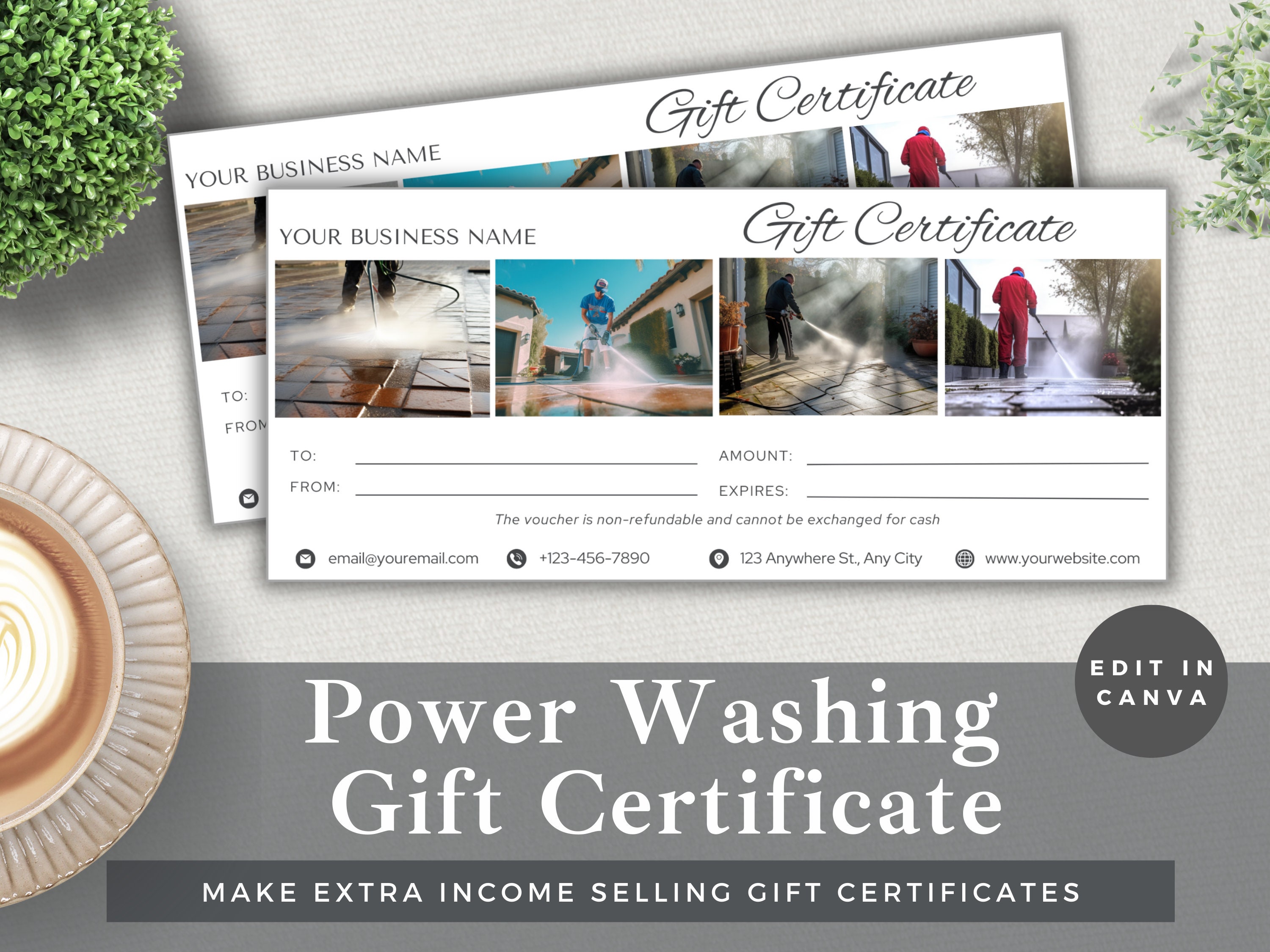 Power Washing Gift Certificate Template: Editable Voucher (canva ...