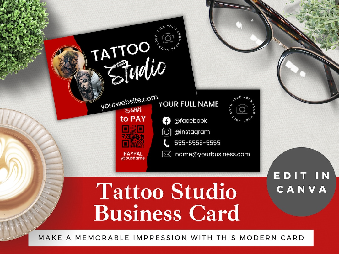 Tattoo Studio Business Card Template Editable | Edit in Canva | Instant ...