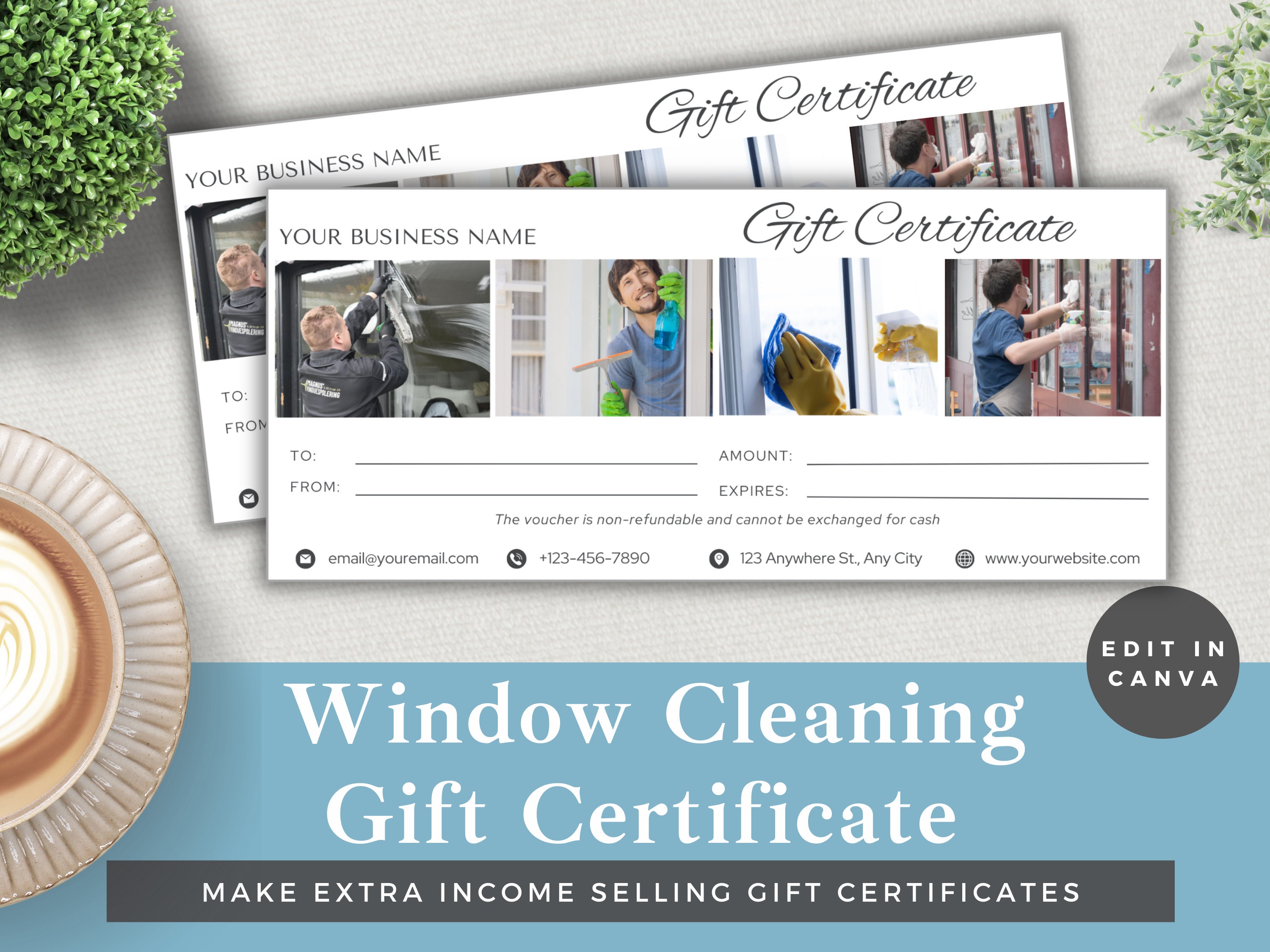 Editable Gift Certificate Window Cleaning | Edit Template in Canva ...