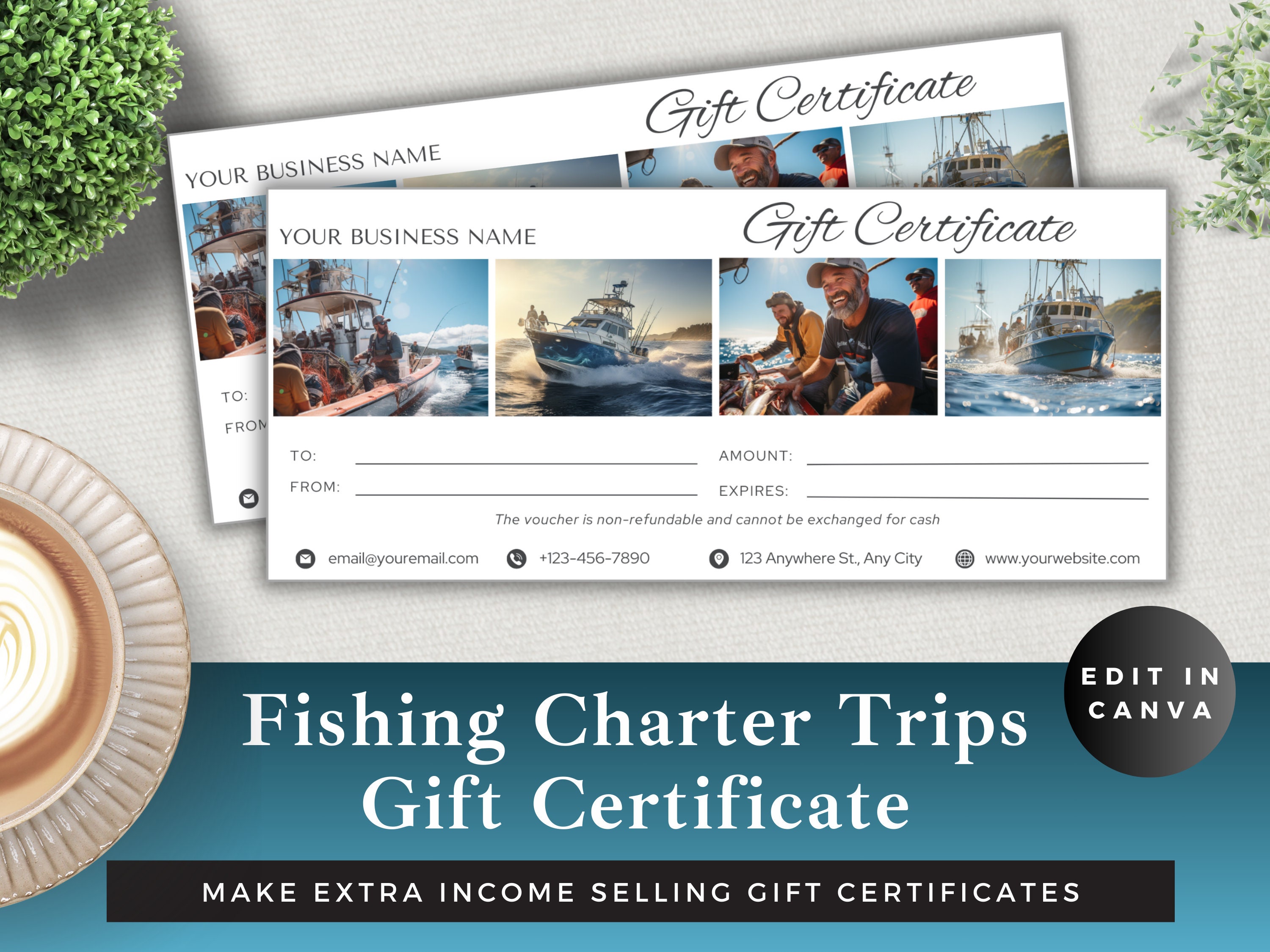 Editable Gift Certificate Fishing Charter | Edit Template in Canva ...