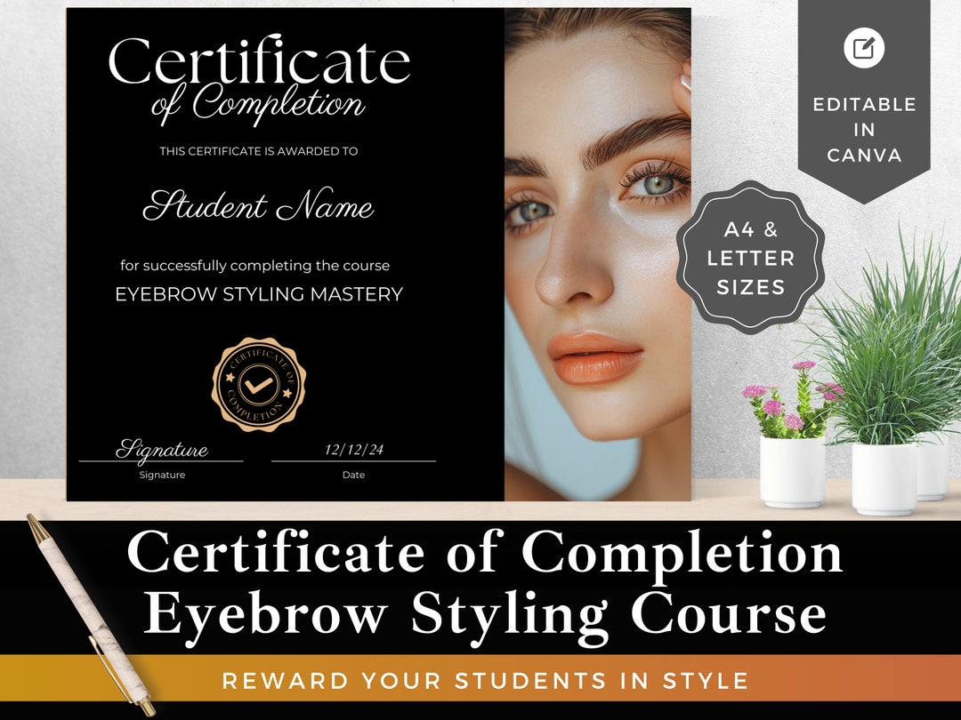 Eyebrow Styling Course Certificate Template: Editable Canva Design ...